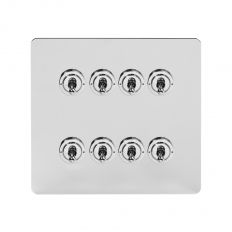 Polished Chrome Flat Plate 8 Gang Toggle Switch | 8 Gang Screwless ...