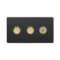 Soho Fusion Matt Black & Brushed Brass 3 Gang Switch with 2 Dimmers ...