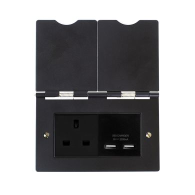 The Camden Collection Matt Black Screwless Double Floor Outlet 5Amp ...