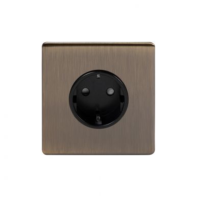 Single Schuko Socket Brushed Brass Traditional Plate 16A 1 Gang Euro ...