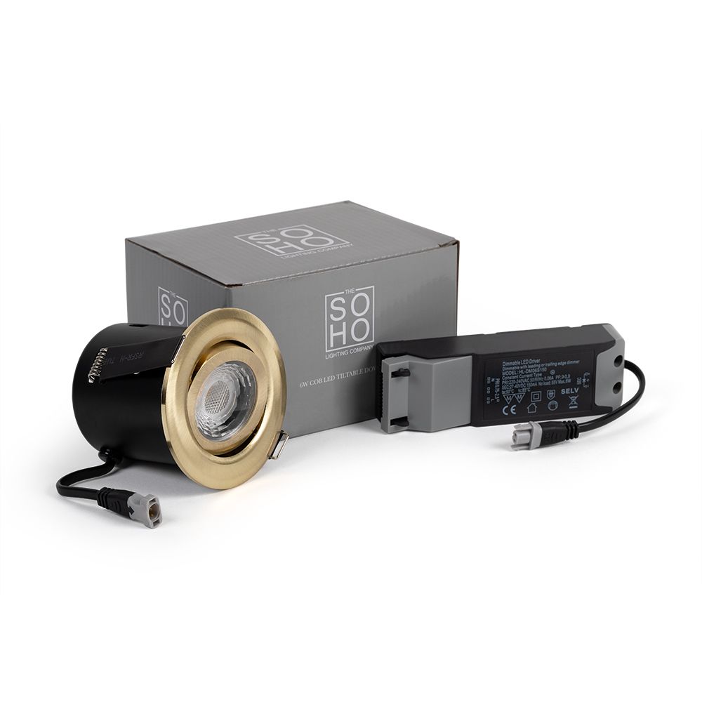 Brushed Brass Tiltable Adjustable 2.8k Fire Rated LED 6W IP44 Dimmable ...