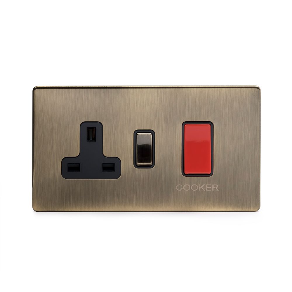 Antique Brass 40A Cooker control With Black insert - The Soho Lighting ...