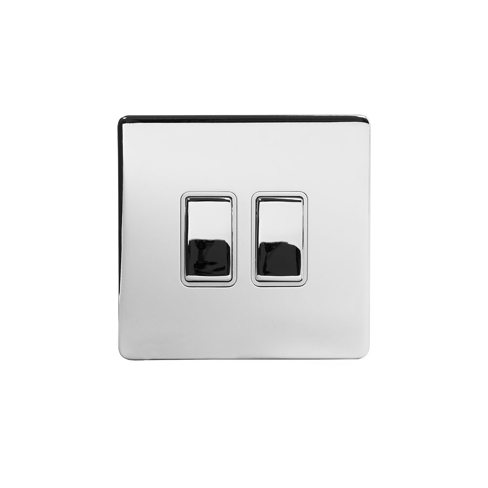 Polished Chrome Double Light Switch | 10A 2 Gang 2 Way Switch With ...