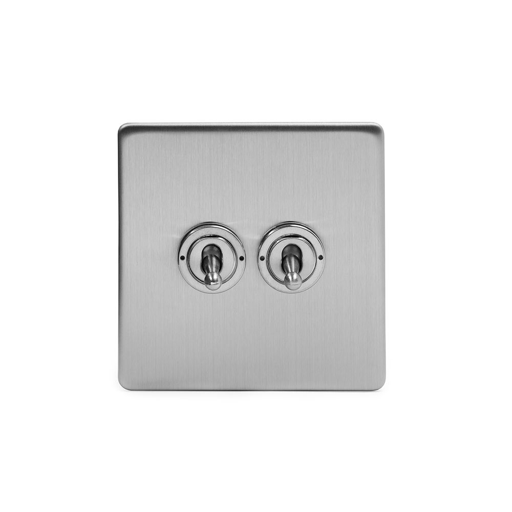 Brushed Chrome 2 Gang 2 Way Toggle Switch with Black Insert - The Soho ...