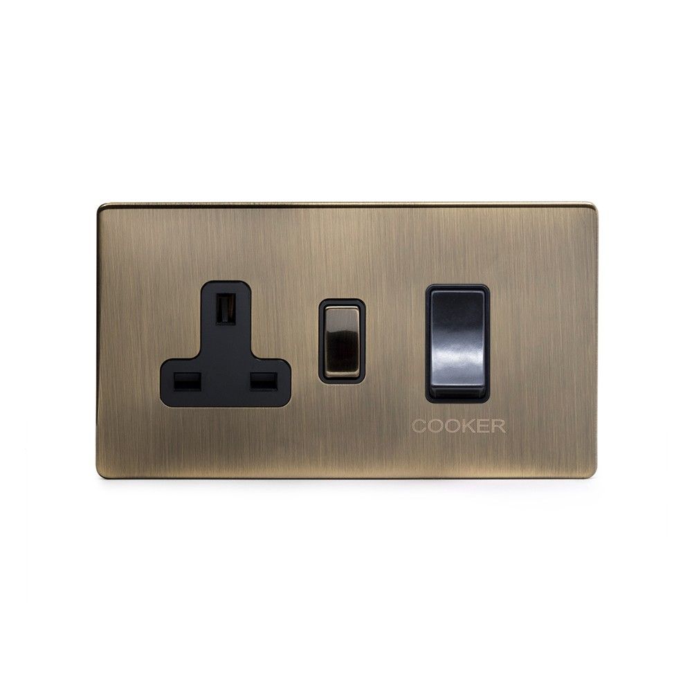Antique Brass 40A Cooker control With Black insert - The Soho Lighting ...