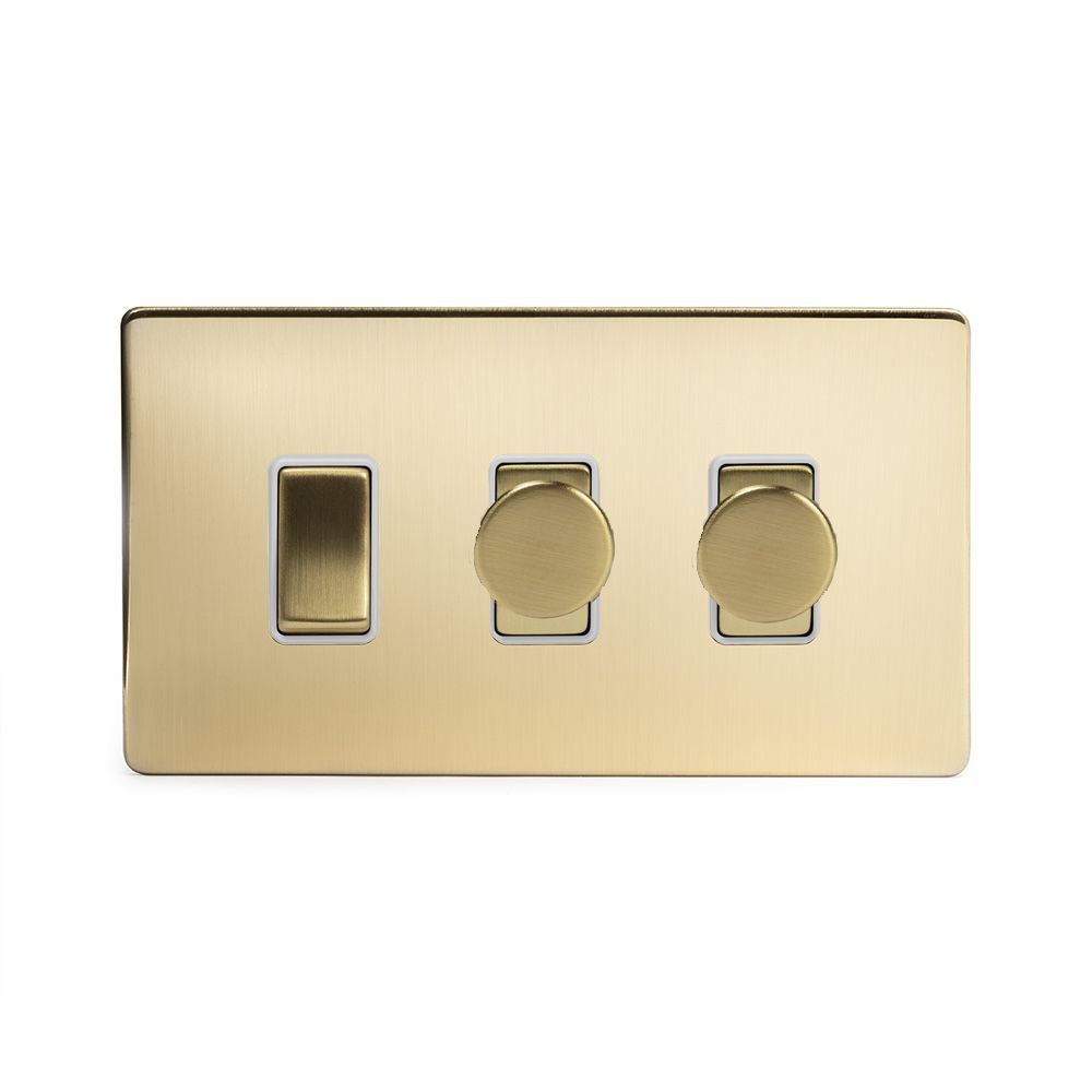 Soho Lighting Brushed Brass 3 Gang Light Switch with 2 Dimmers - The ...