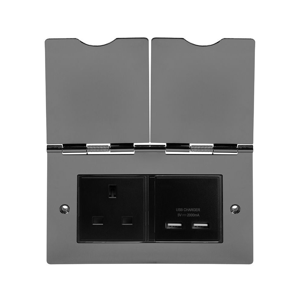 Soho Lighting Black Nickel Screwless Double Floor Outlet 13Amp Socket ...