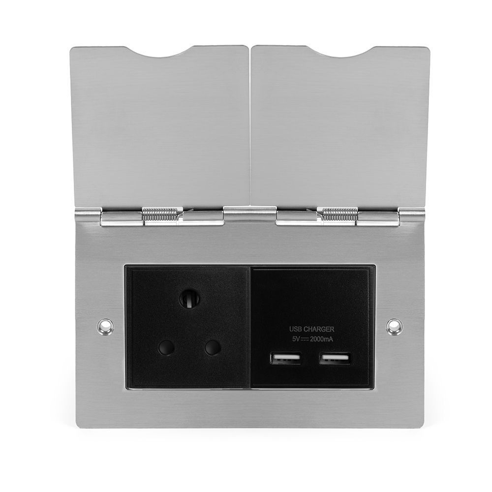 Soho Lighting Brushed Chrome Screwless Double Floor Outlet 5Amp Socket ...