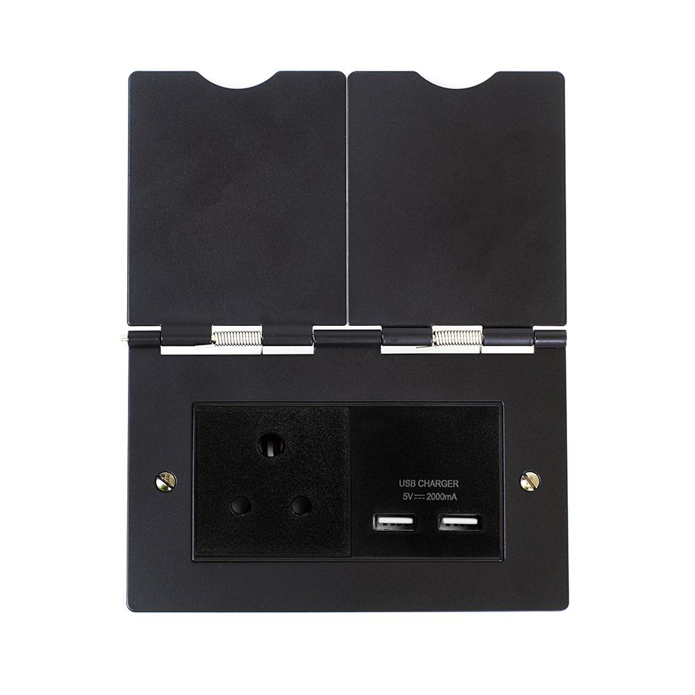 The Camden Collection Matt Black Screwless Double Floor Outlet 5Amp ...