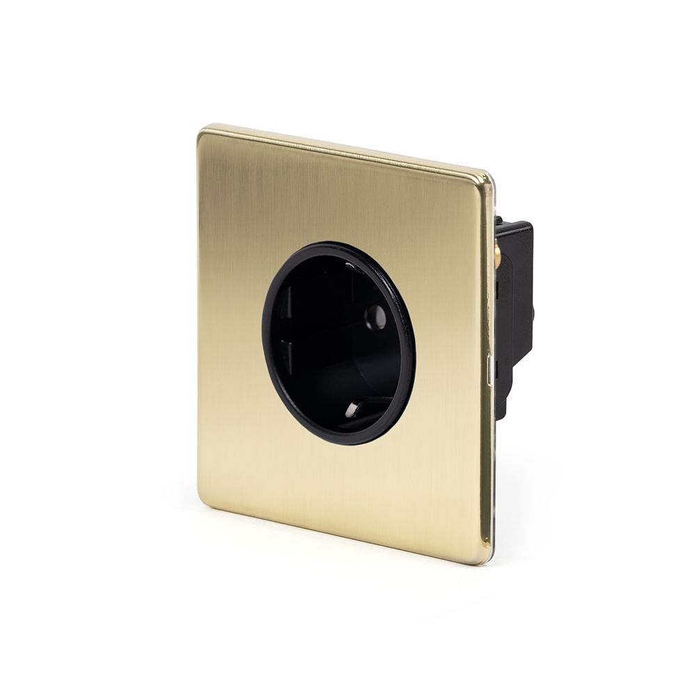 Single Schuko Socket Brushed Brass 16A 1 Gang Euro Socket Blk Ins ...