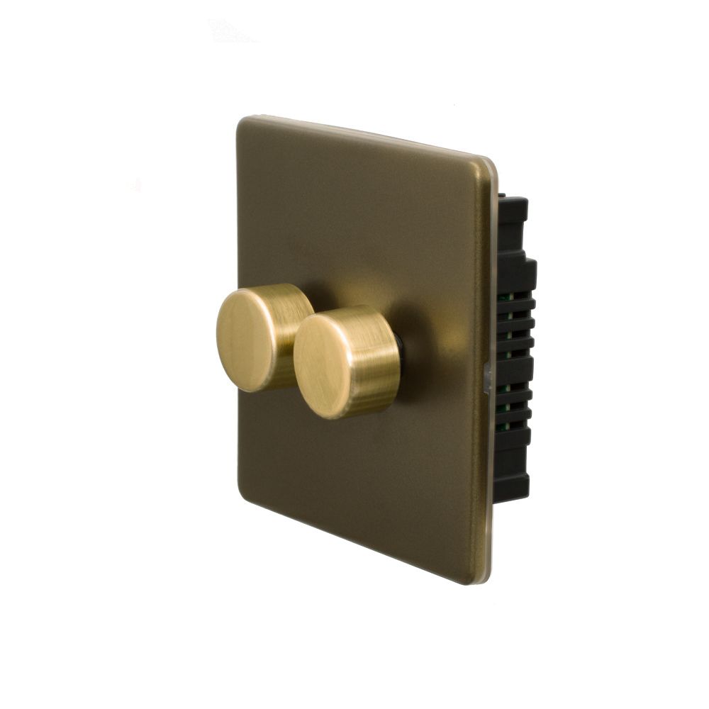 Soho Fusion Bronze & Brushed Brass 250W 2 Gang 2 Way Trailing Dimmer ...