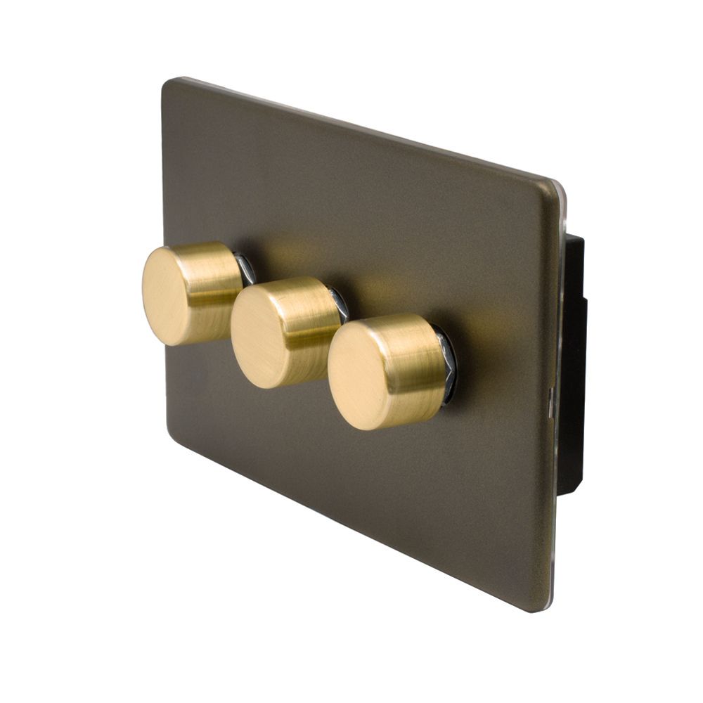 Soho Fusion Bronze & Brushed Brass 250W 3 Gang 2 Way Trailing Dimmer ...