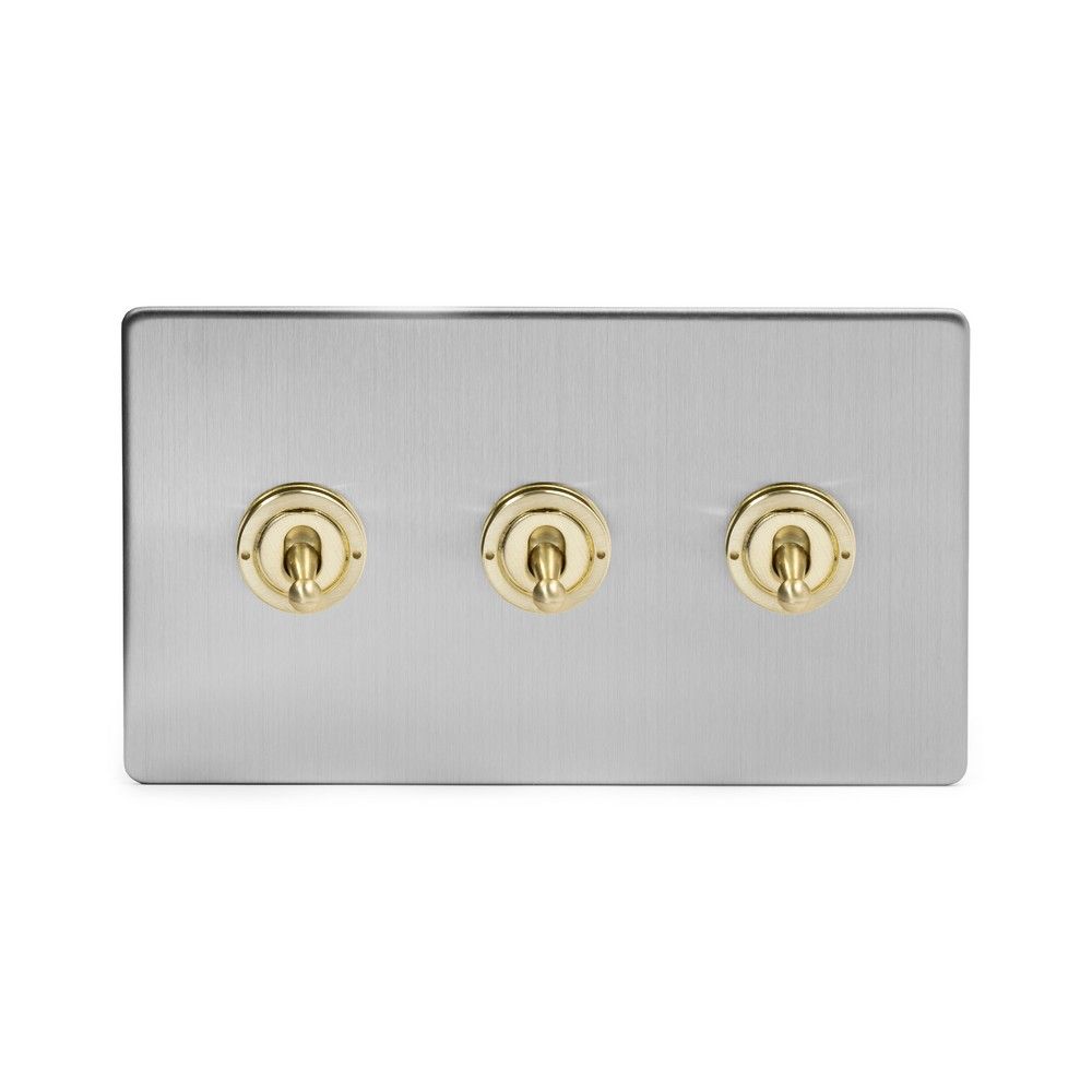 Soho Fusion Brushed Chrome & Brushed Brass 20A 3 Gang 2 Way Toggle ...