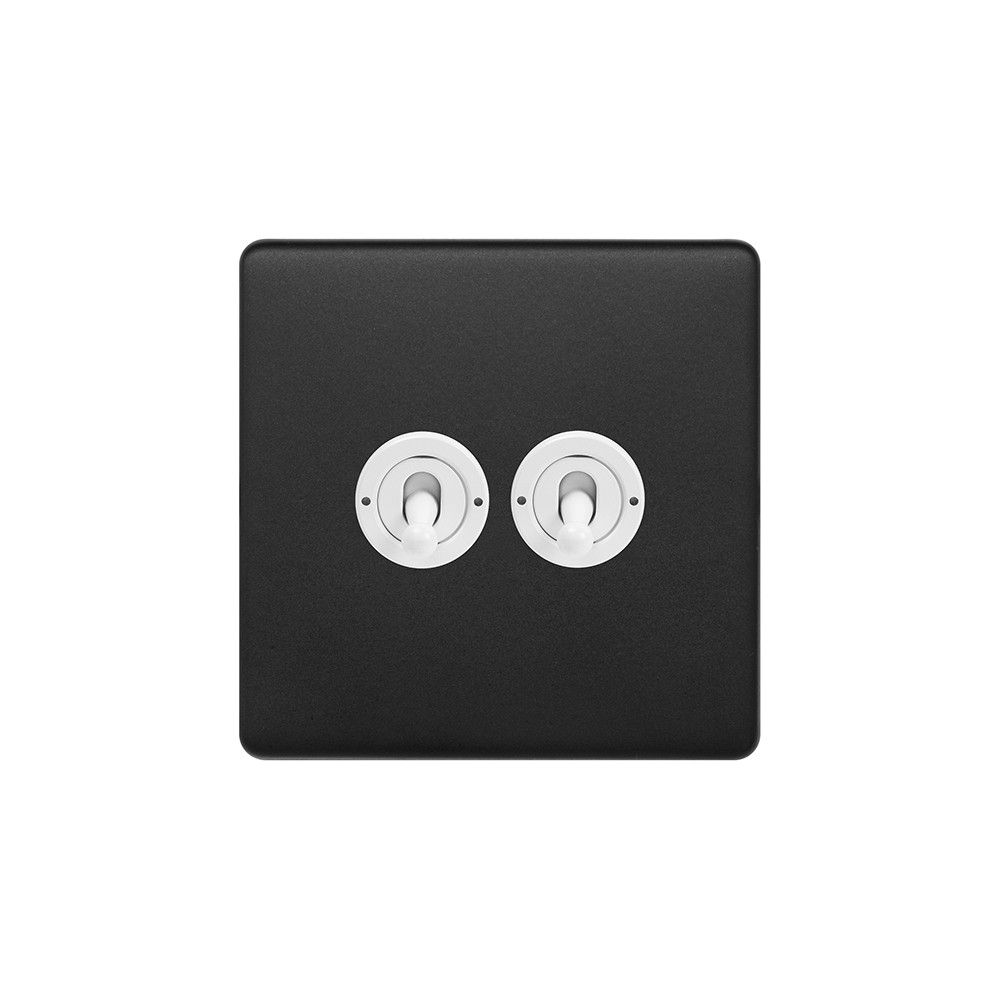 Soho Fusion Matt Black & White 20A 2 Gang Intermediate Toggle Screwless ...