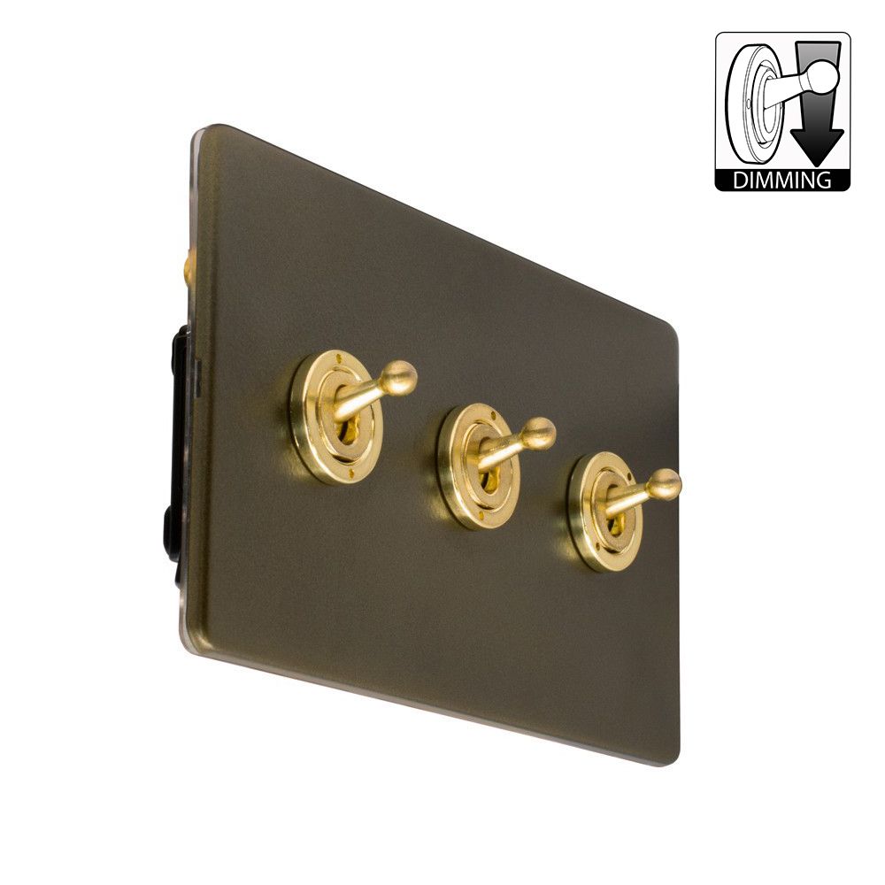 Soho Lighting Fusion Bronze & Brushed Brass 3 Gang Dimming Toggle ...
