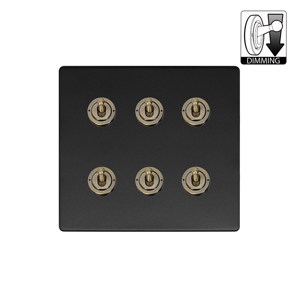Soho Lighting Fusion Matt Black & Antique Brass 6 Gang Dimming Toggle ...