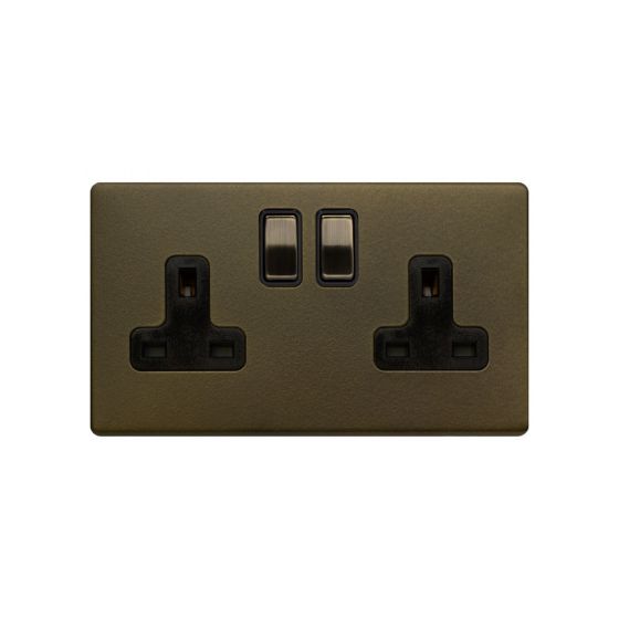 Soho Lighting Bronze 13A 2 Gang Switched Socket, DP Black Inserts ...