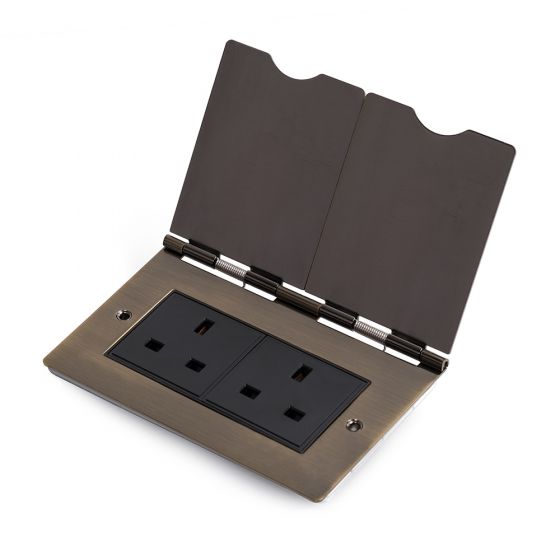 Antique Brass 2 Gang EuroMod Floor Socket | 13A 2Gang Euro Module Floor ...