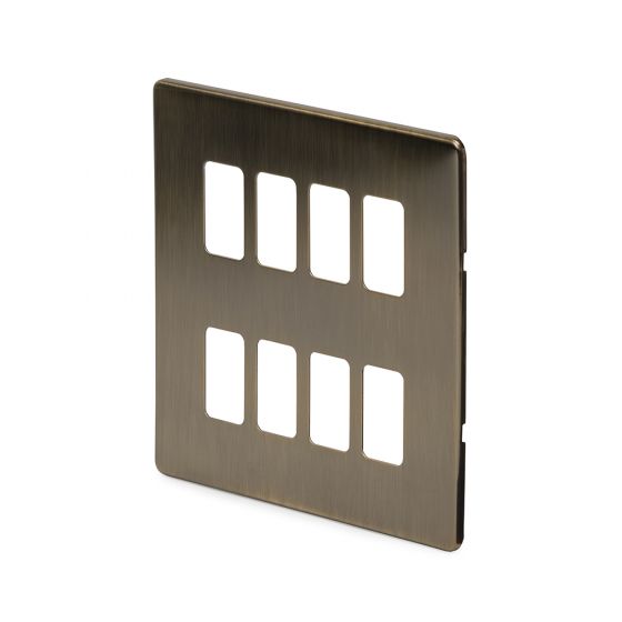 Soho Lighting Antique Brass 8 Gang Grid Switch Plate Screwless - The ...