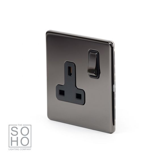 The Connaught Collection Black Nickel 1 Gang Double Pole Socket with ...