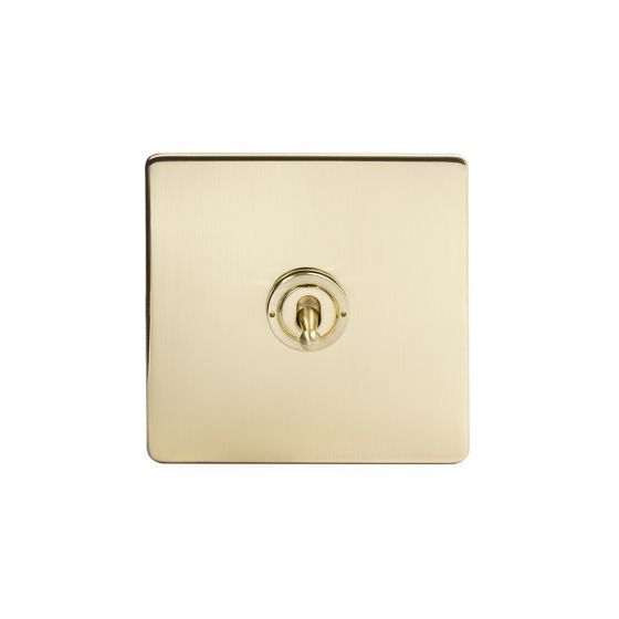 24k Brushed Brass 1 Gang 2 Way Toggle Switch with Black Insert - The ...