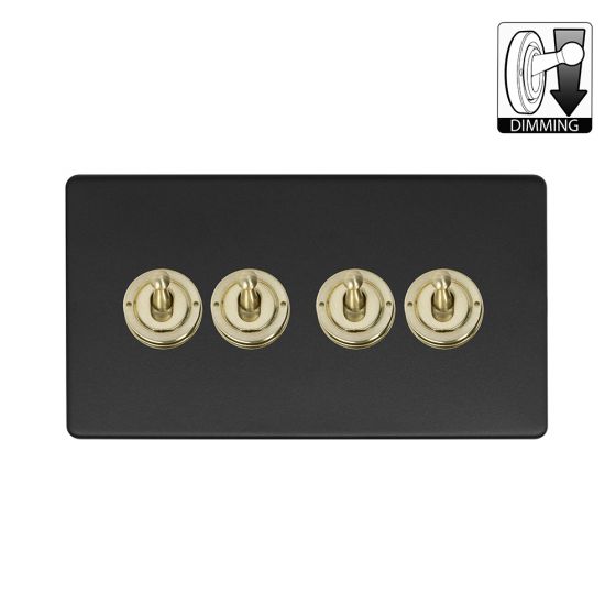 Soho Lighting Fusion Matt Black & Brushed Brass 4 Gang Dimming Toggle ...