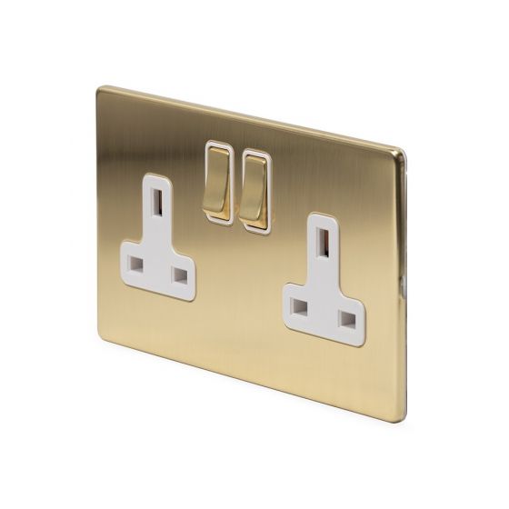 The Savoy Collection Brushed Brass 13A 2 Gang Switched Socket, Double ...
